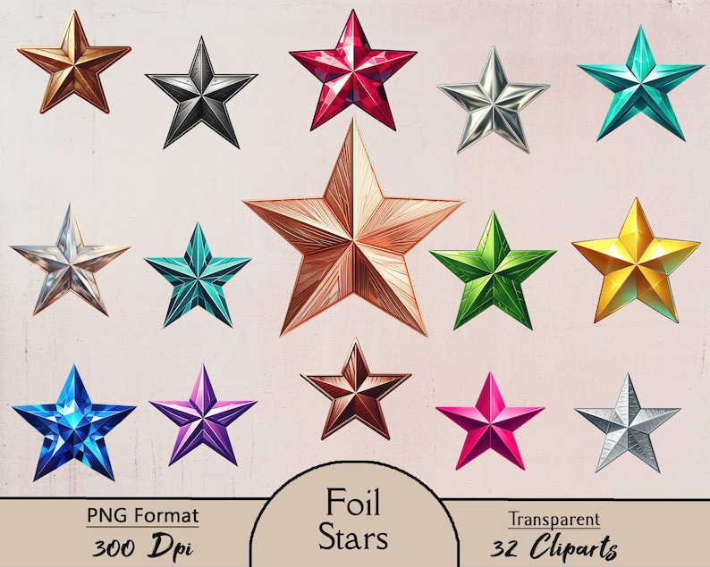 Foil Stars, 32 PNG Cliparts, Foil, Colored, Stars, Cliparts, Digital ...