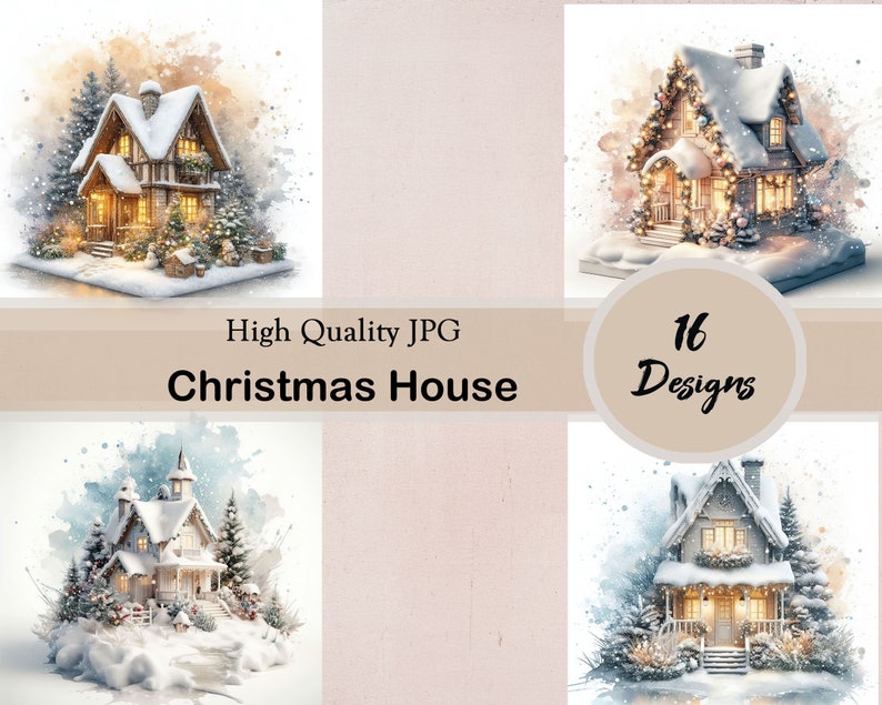 Cute, Christmas, House, Clipart,16 High Quality JPG, Christmas,digital ...