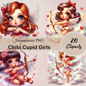 Chibi Cupid Girls, 20 Png Cliparts, Transparent, Valentine's Day ...