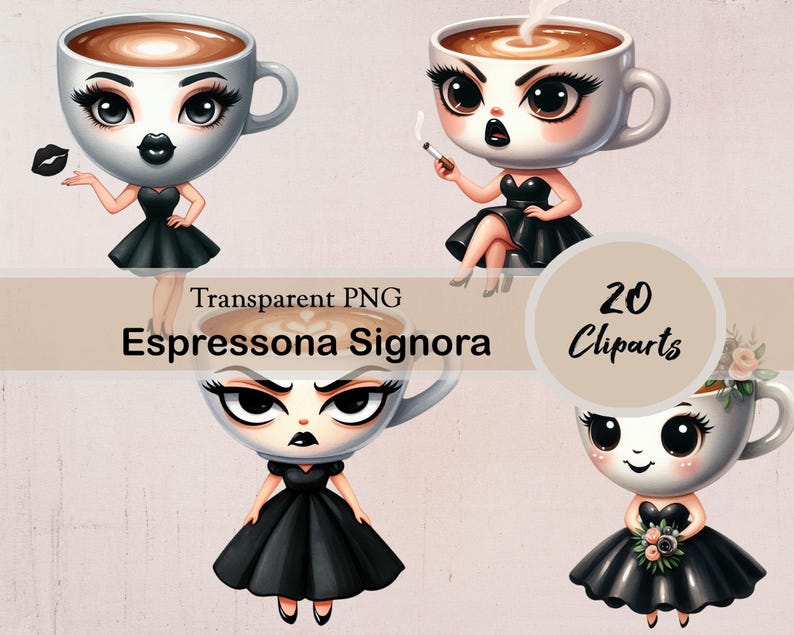 Espressona Signora, Espresso Lady, 20 PNG Cliparts, Funny Lady ...