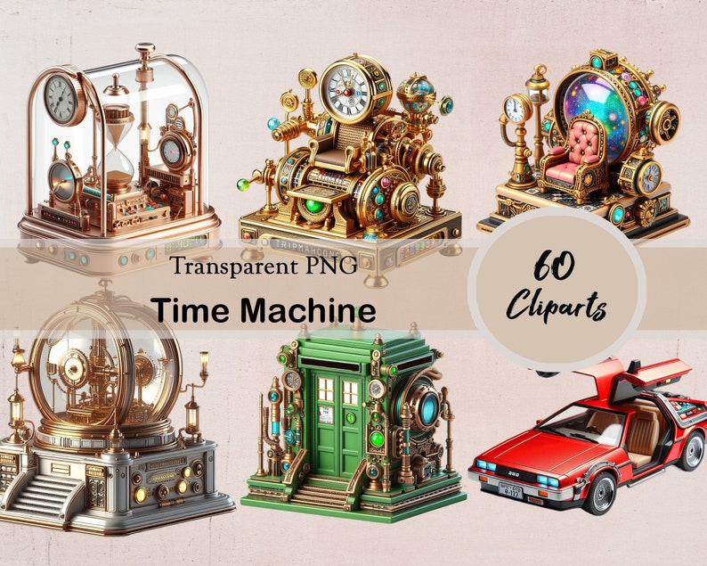 Time Machine, 60 PNG Cliparts, Time Travel, Fantasy, Past, Future, Time ...