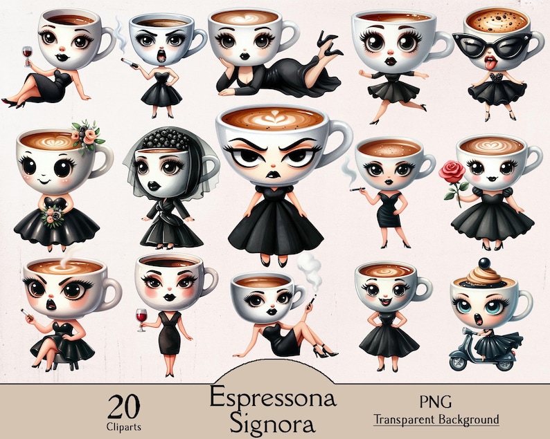 Espressona Signora, Espresso Lady, 20 PNG Cliparts, Funny Lady ...