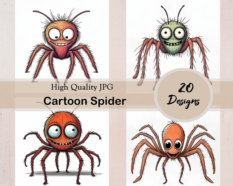Cartoon Spider, 20 JPG Images, Baby Room, Baby Shower, Funny Spider ...