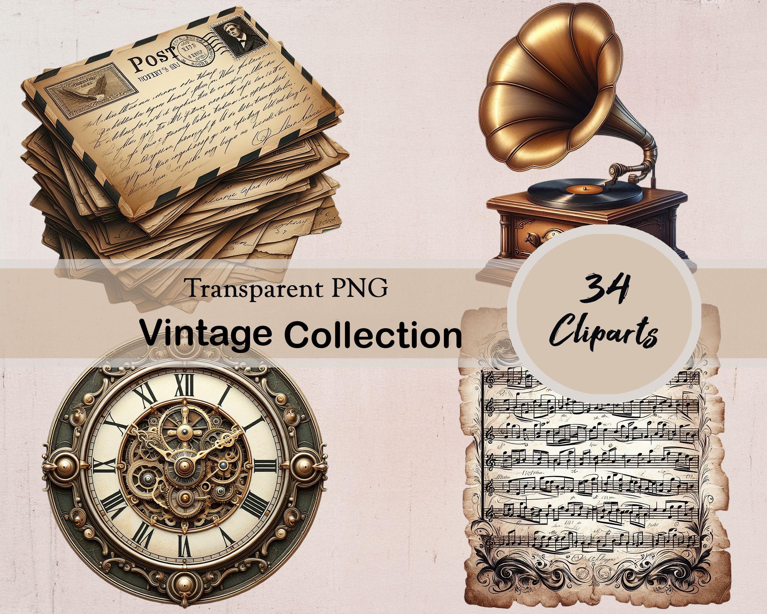 Vintage Collection Clipart, 34 PNG Cliparts With Transparent Background ...