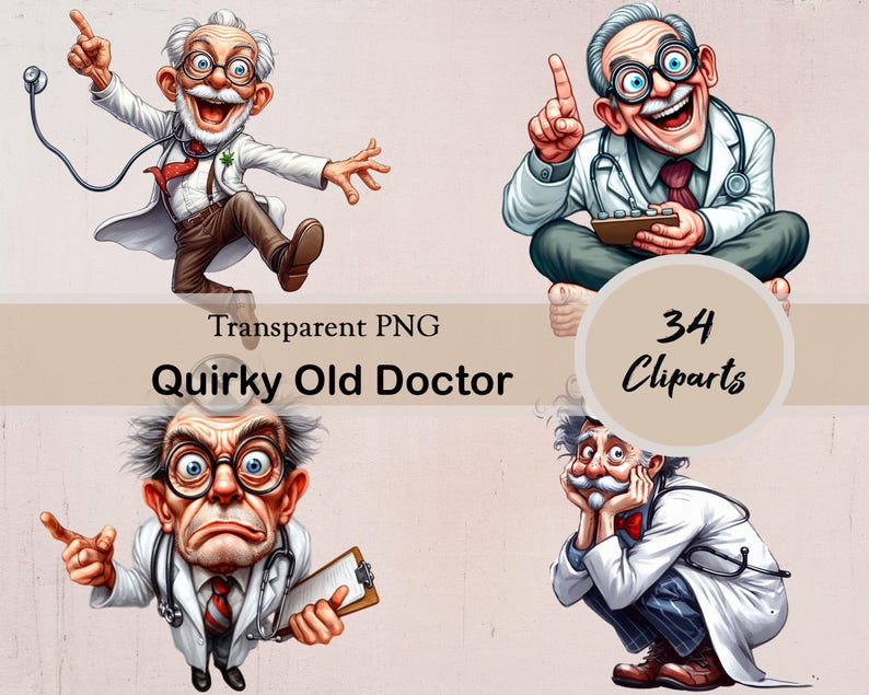 Quirky Old Doctor Clipart, Funny Old Medicine, 34 PNG Cliparts, Funny ...