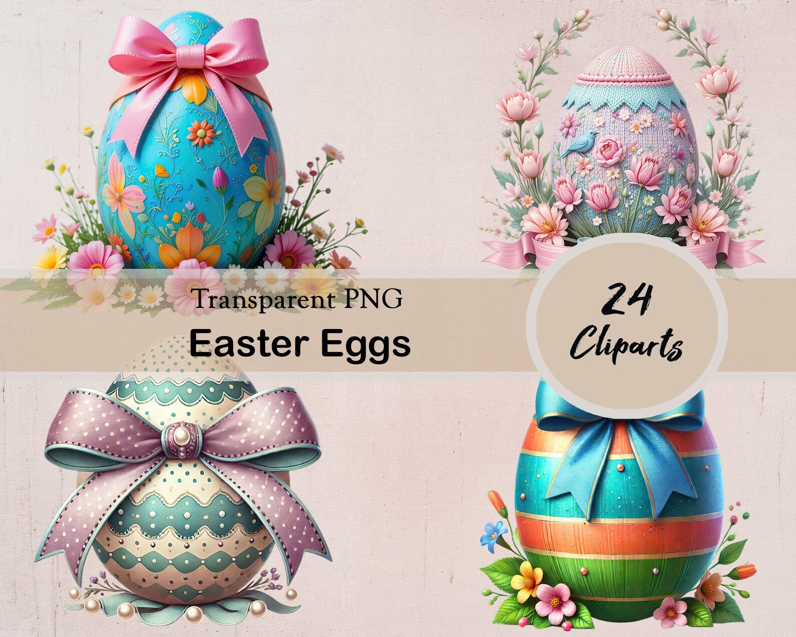 Easter Eggs, 24 PNG Cliparts, Watercolor Clipart Eggs, Easter Clipart ...