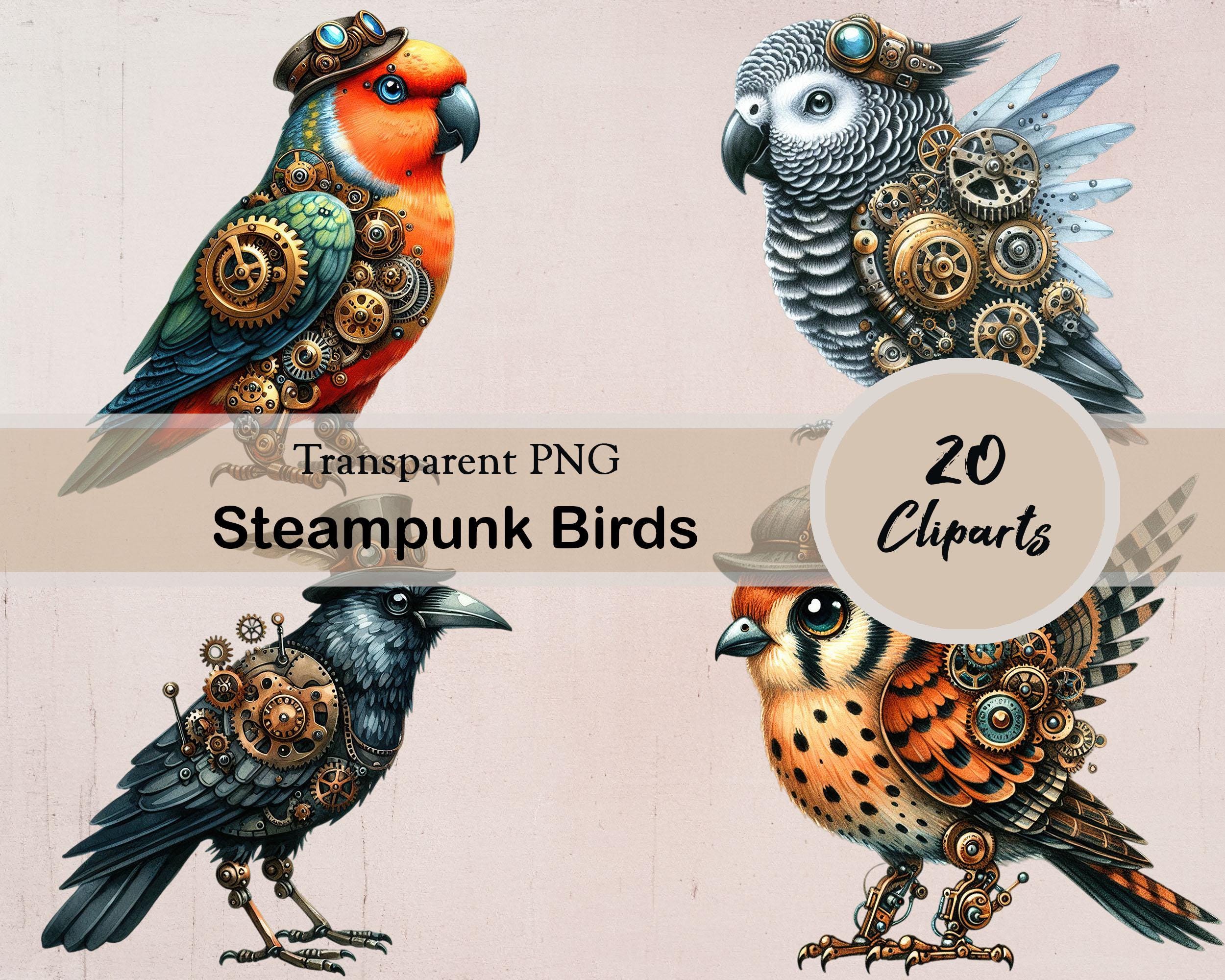 Steampunk Birds, 20 PNG Cliparts, Steam Punk, Bird, Printable, Digital ...