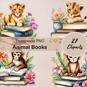 Animal Books, 27 PNG Cliparts, Animal Books, Animal Reading Book ...