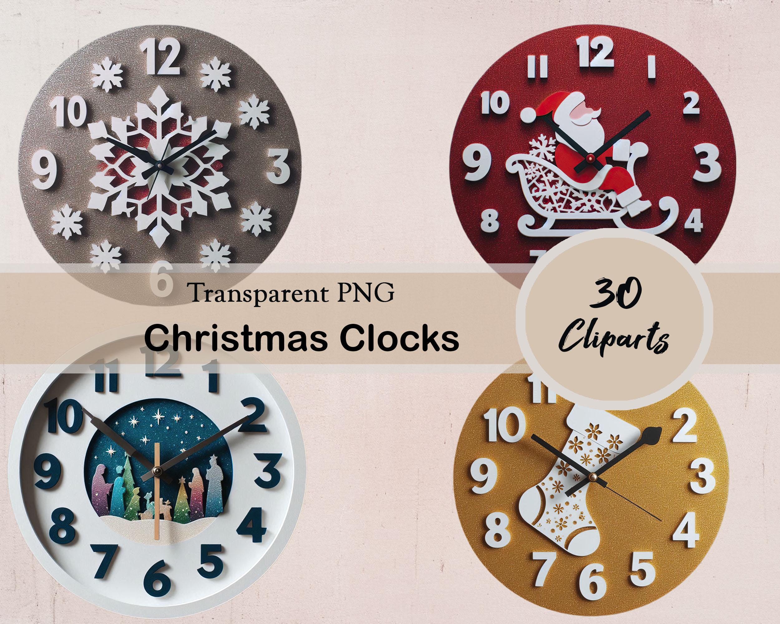 Christmas Clocks, 30 PNG Cliparts, Wall Clocks, Table Clocks, Digital ...
