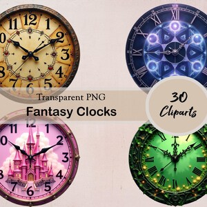 Fantasy Clocks, Magic Clocks, 30 PNG Cliparts, Clocks Clipart, Fantasy ...