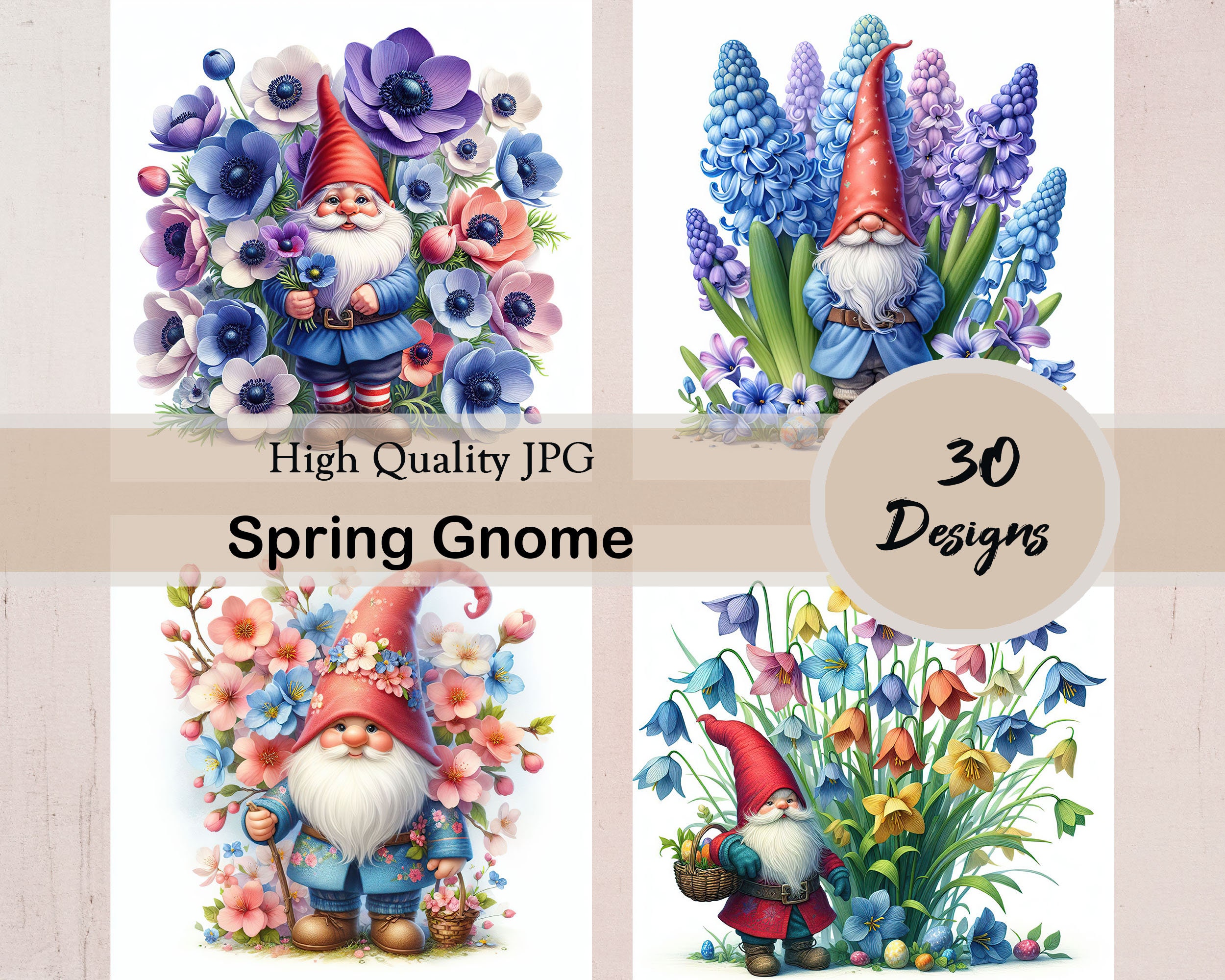 Spring Gnomes, 30 Jpg Images, Spring, Easter, Flowers, Blossoms ...