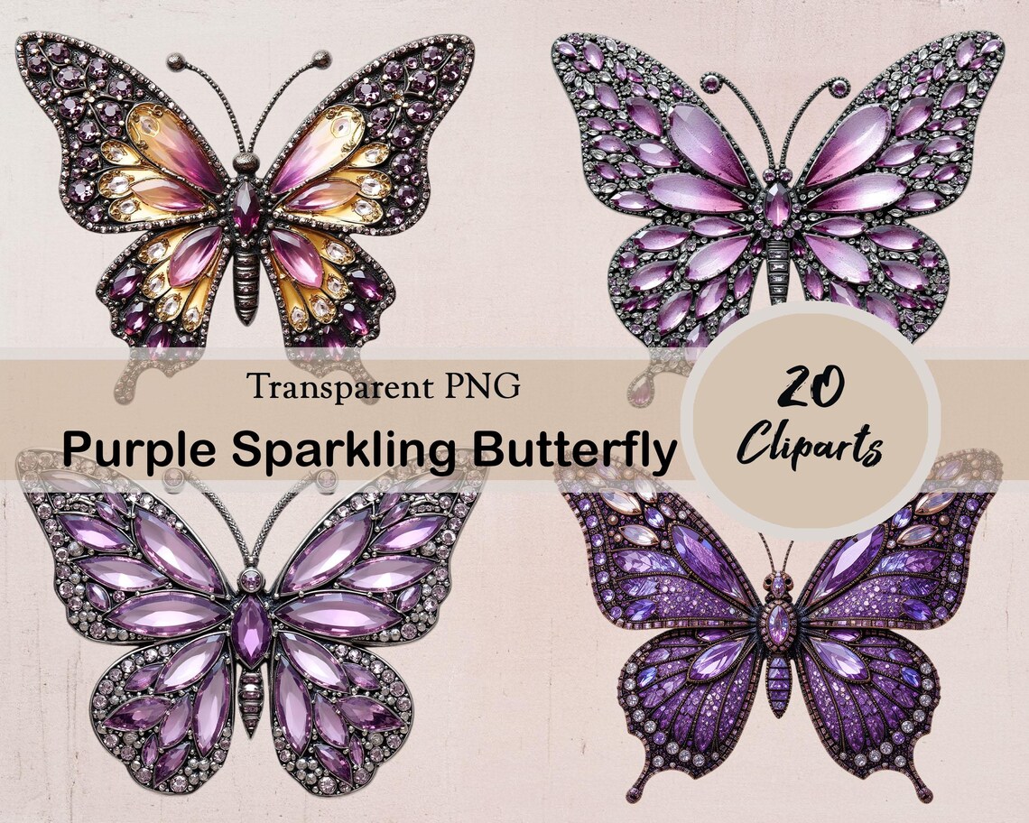 Purple Sparkling Butterfly, Glitter Butterfly, 20 PNG Cliparts ...
