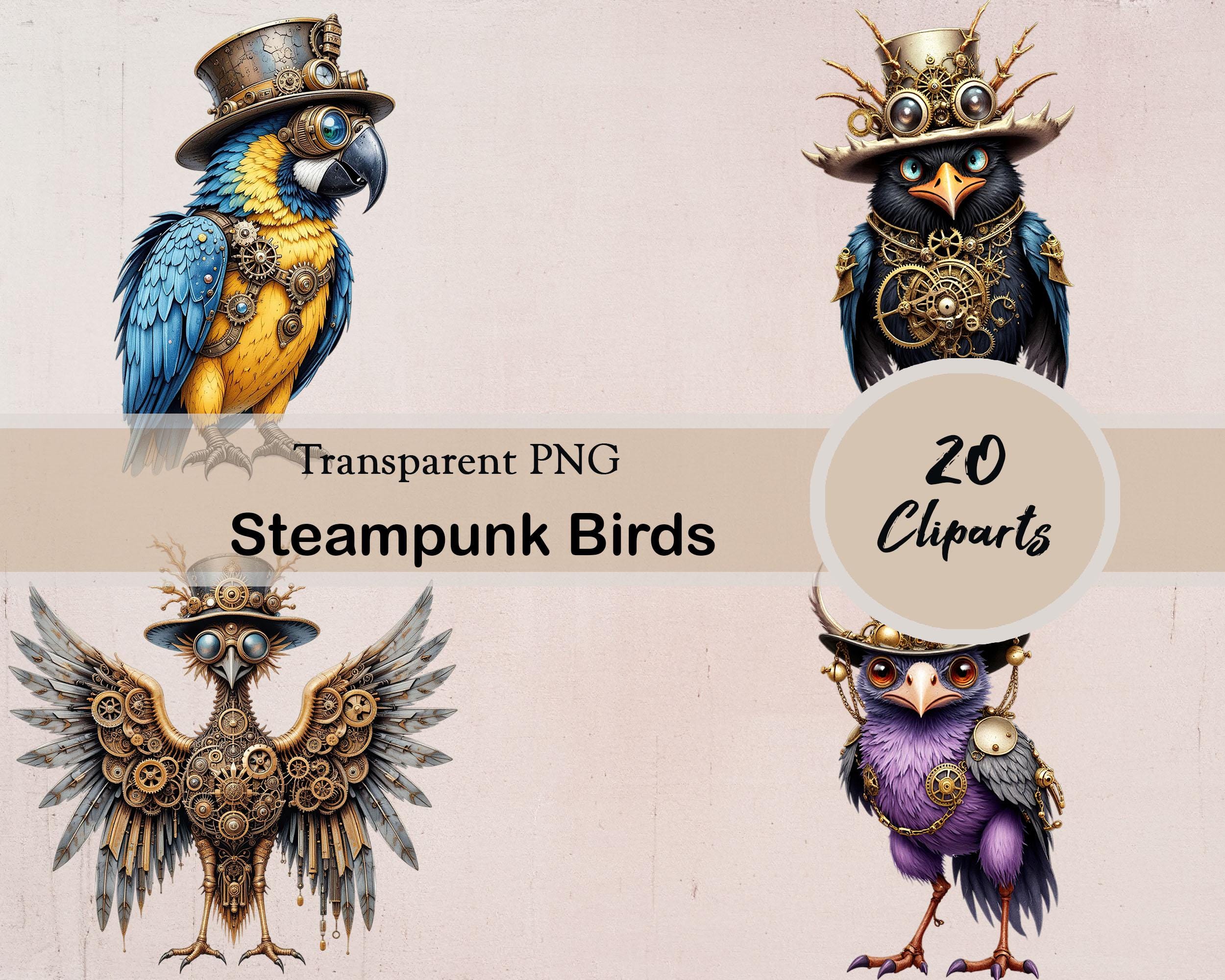 Steampunk Birds, 20 PNG Cliparts, Strampunk Animals, Steampunk Clipart ...