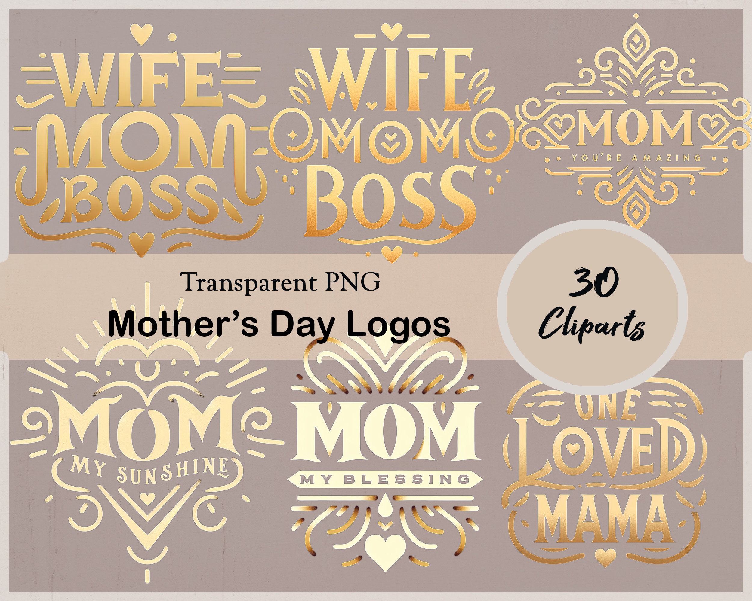 Mother's Day Logos, Mother's Day, 30 PNG Cliparts, Sublimation Design ...