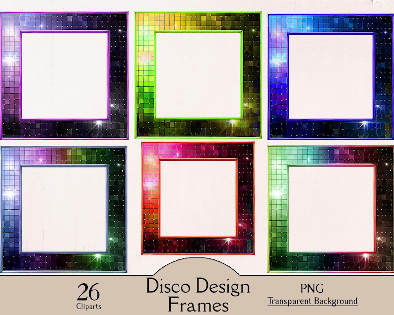 Disco Frames, 26 PNG Cliparts, Overlay, Disco Ball, Disco Mirror ...
