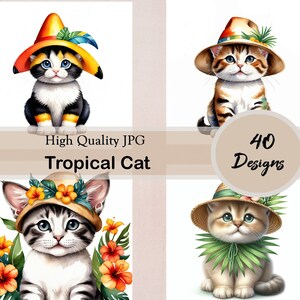 Tropical Cat, 40 JPG Images, Summer Cat, Cute Cat, Kitten, Printable ...