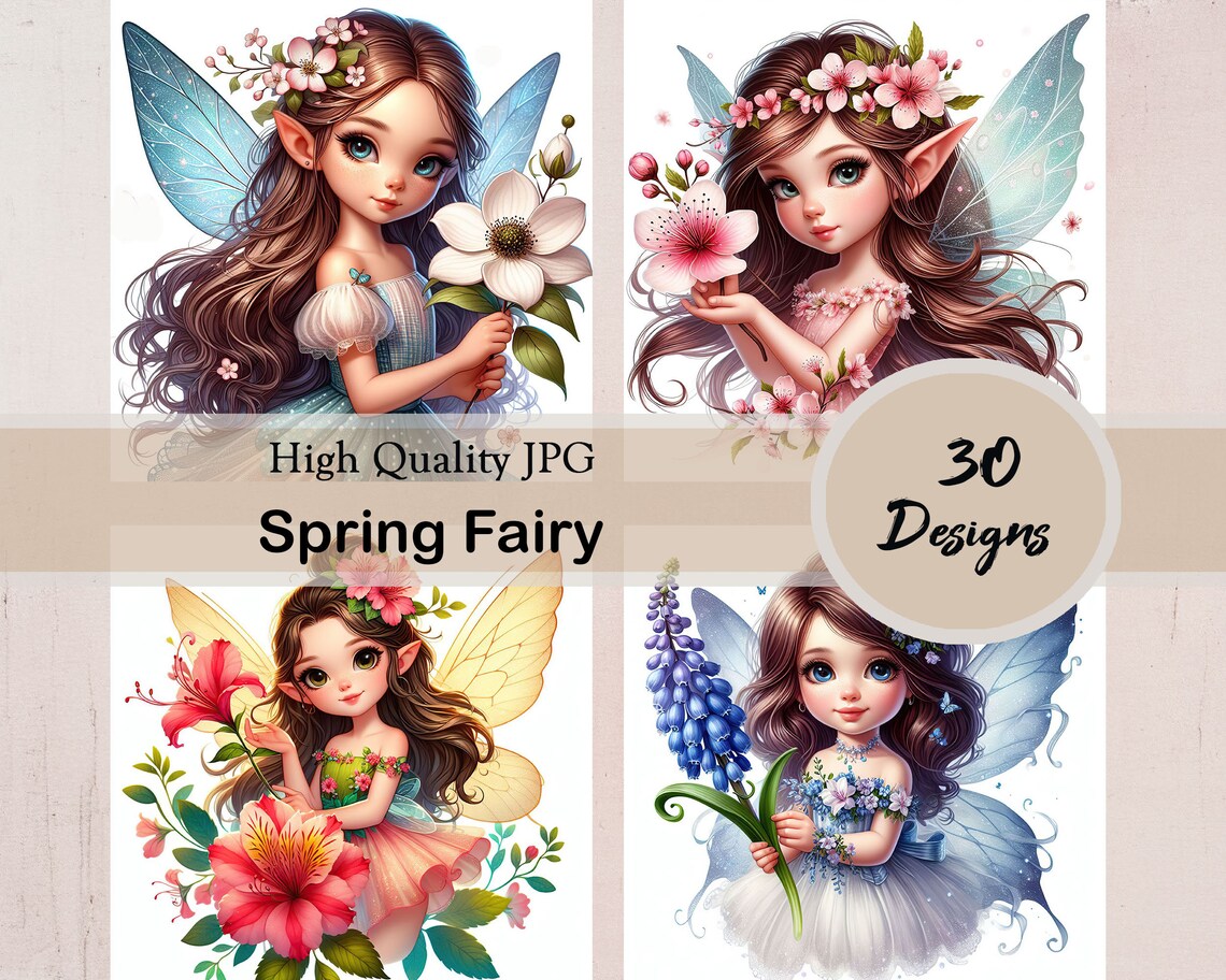 Spring Fairy, 30 Images Jpg, Clipart, Fairy Printables, Crafts, Fantasy ...