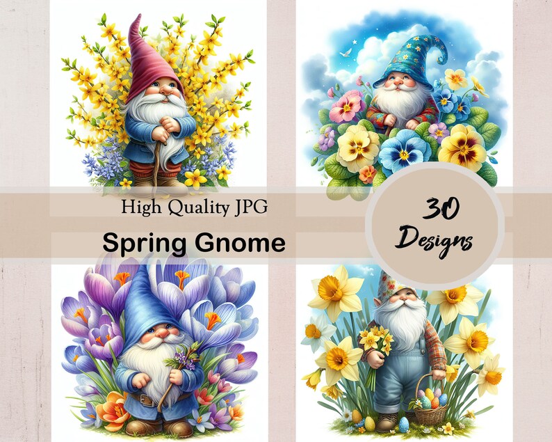 Spring Gnomes, 30 Jpg Images, Spring, Easter, Flowers, Blossoms ...