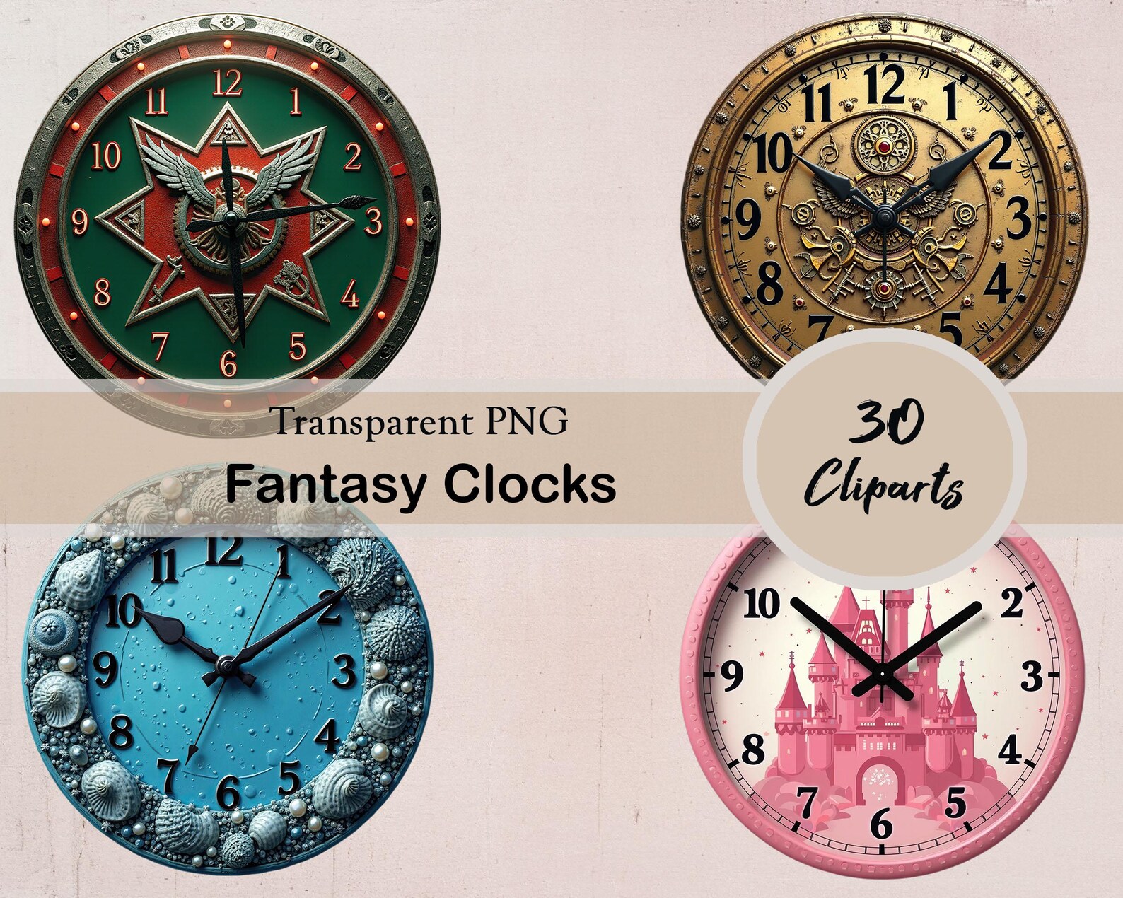 Fantasy Clocks, Magic Clocks, 30 PNG Cliparts, Clocks Clipart, Fantasy ...