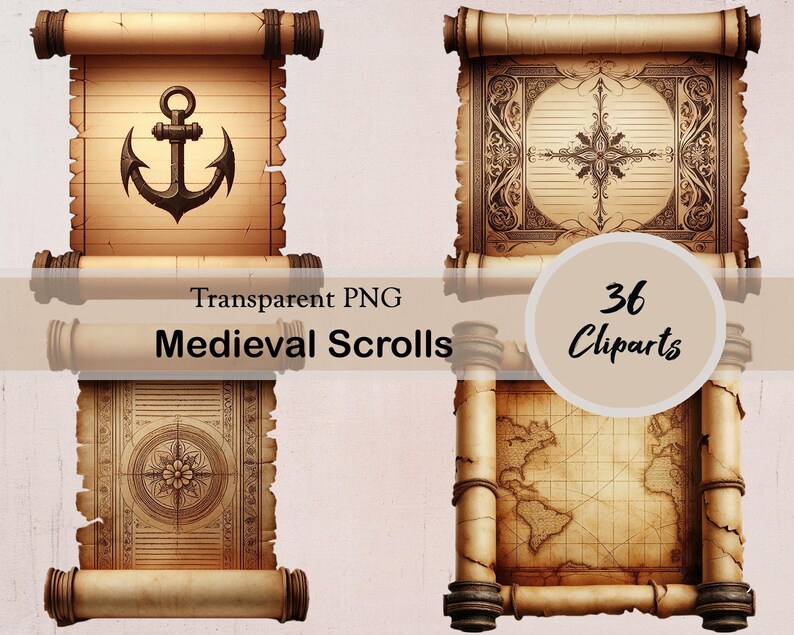 Medieval Scrolls, 36 PNG Cliparts, Vintage Scrolls, Scrolls Clipart ...