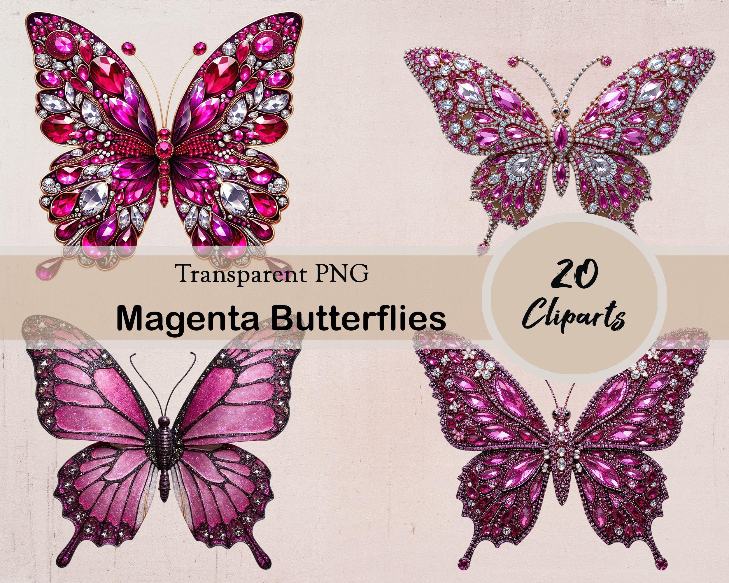 Magenta Sparkling Butterfly, Purple Glitter Butterfly, 20 PNG Cliparts ...