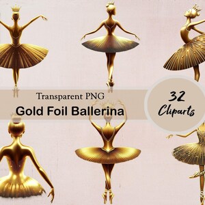 Gold Foil Ballerina, 32 PNG Cliparts, Balerina, Girl, Digital, Clipart ...