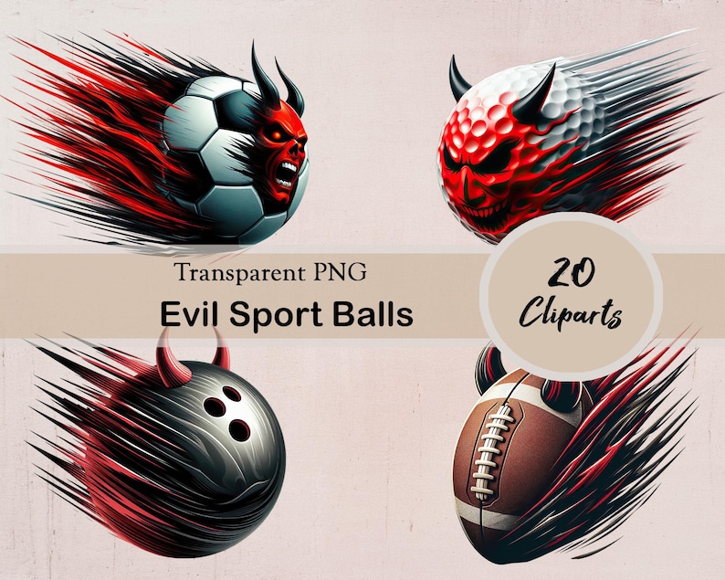 Evil Sport Balls, 20 PNG Cliparts, Devil Balls, Demon Balls, Dynamic ...