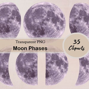 Moon Phases, 35 PNG Cliparts, Moon, Romantic Moon, Half Moon, Full Moon ...