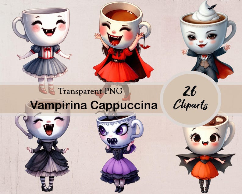 Vampirina Cappuccina Clipart, Funny Vampire Girl With Coffee Mug Head ...