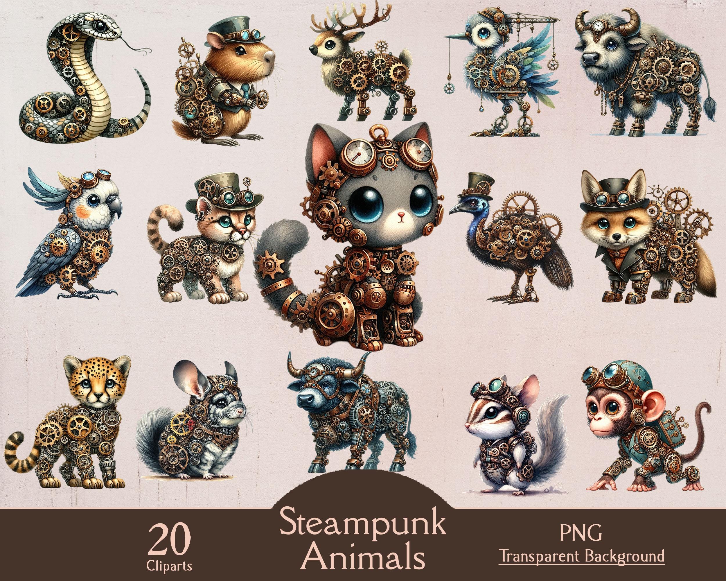 Steampunk Animals, 20 PNG Cliparts, Steampunk, Animal, Printable ...