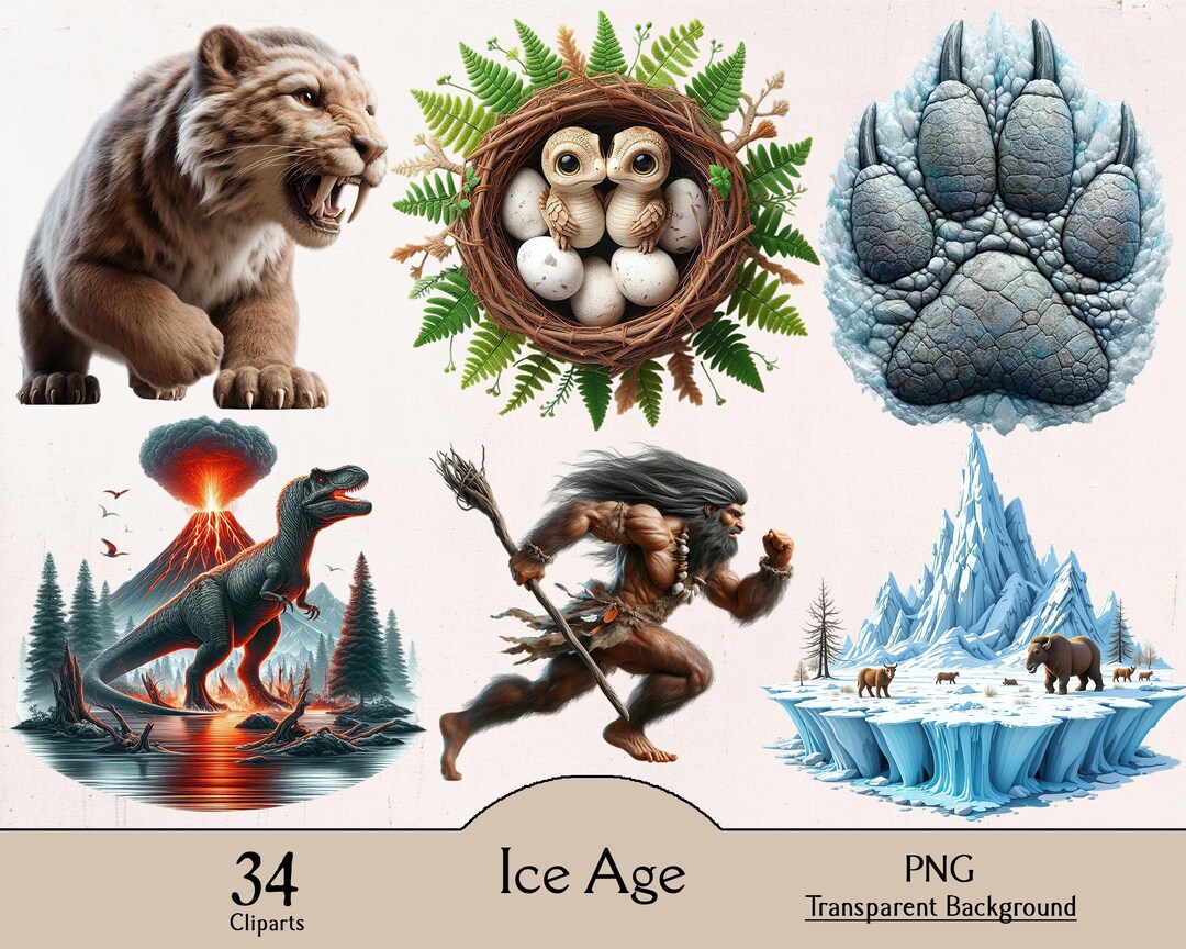 Ice Age Clipart, 34 PNG Cliparts, Digital, Dinosaurs, Caveman, Iceberg ...