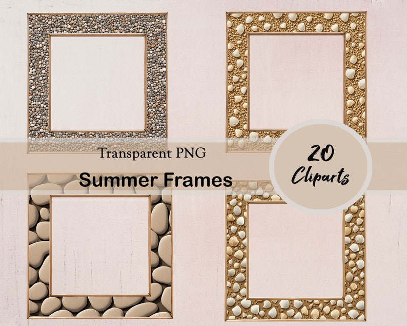Summer Frames, 20 PNG Cliparts, Overlay, Summer, Sand, Beach, Seashell ...