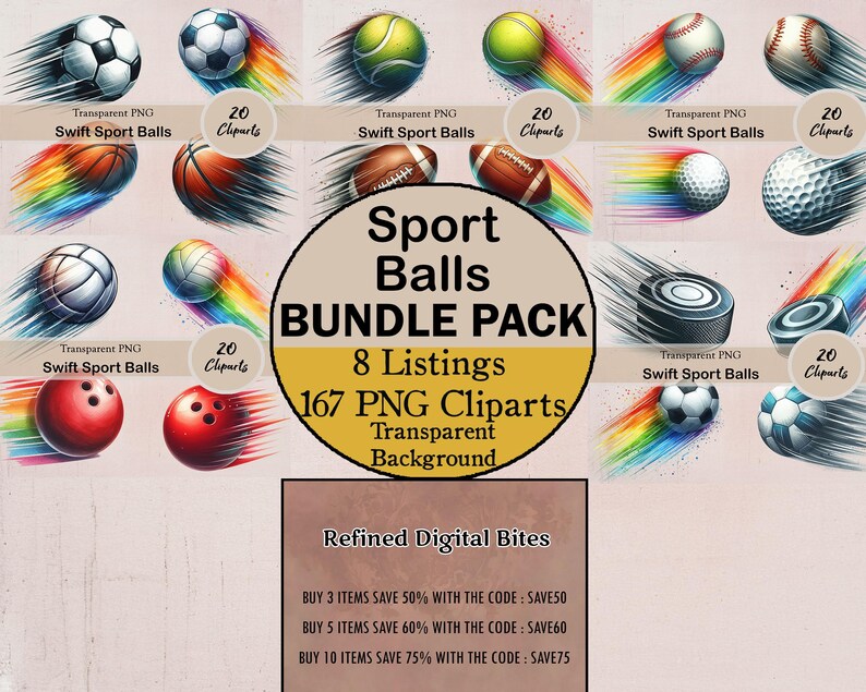 Sport Balls Clipart Bundle, Soccer Ball, Basketball, Football Clipart ...