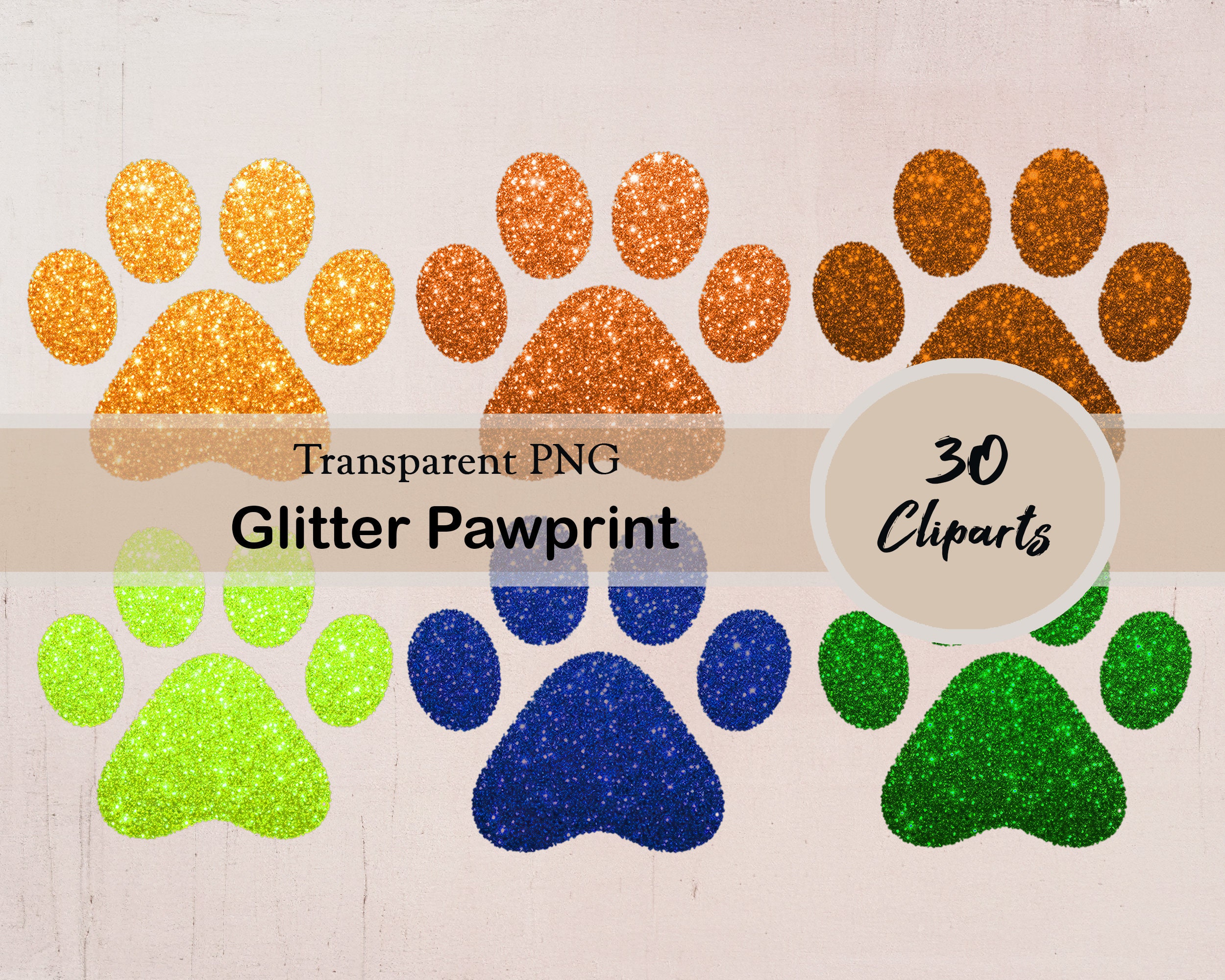 Glitter Pawprint, 30 PNG Cliparts, Glitter, Dog Paws, Clipart ...