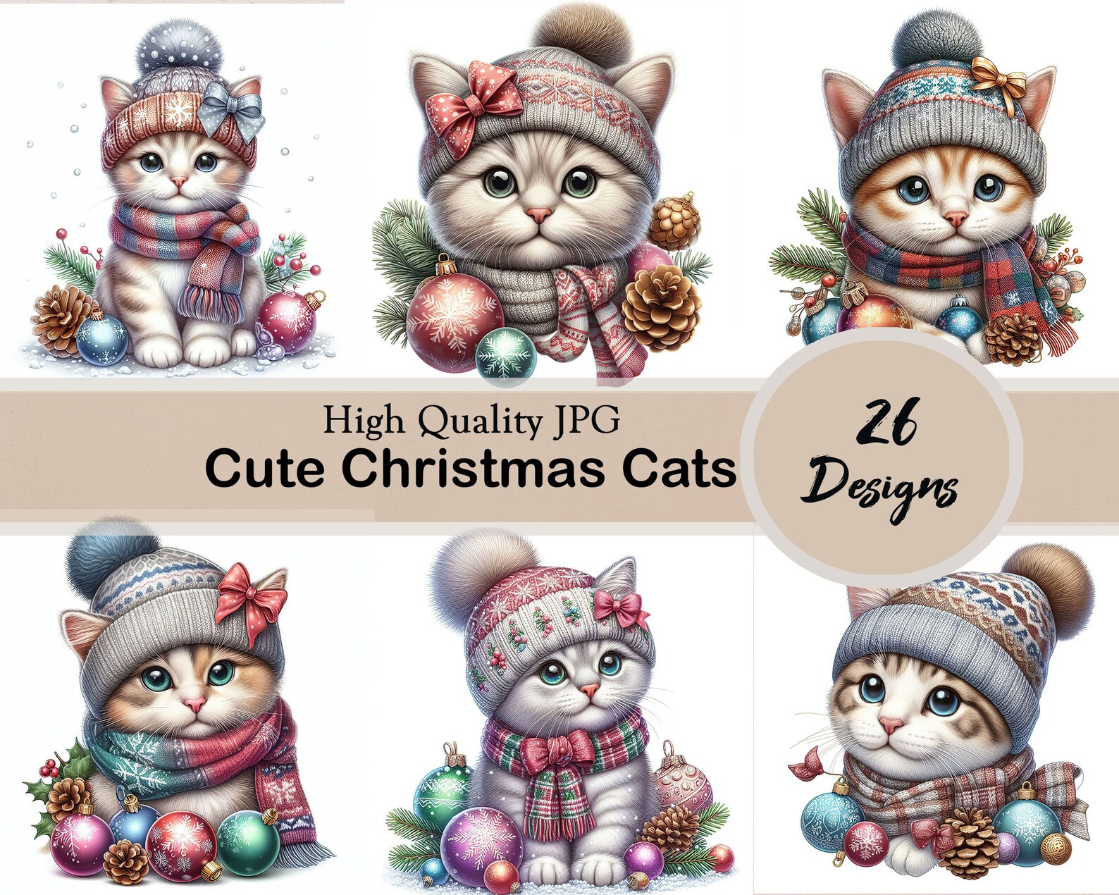 Cute Christmas Cats 26 High Quality Jpg Images, Digital, Clipart, Junk ...