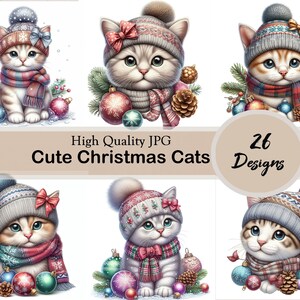 Cute Christmas Cats 26 High Quality Jpg Images, Digital, Clipart, Junk ...