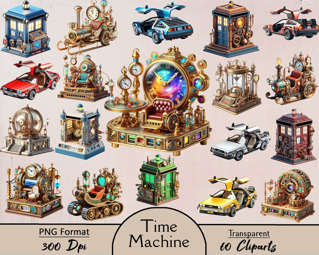 Time Machine, 60 PNG Cliparts, Time Travel, Fantasy, Past, Future, Time ...
