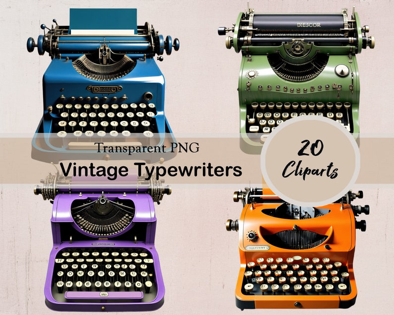 Vintage Typewriters, 20 PNG Cliparts, Vintage, Antique, Typewriters ...