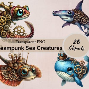 Steampunk Sea Animals, 20 PNG Cliparts, Underwater Clipart, Ocean ...