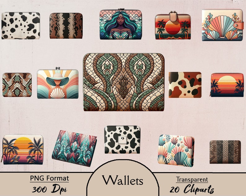 Wallets, 20 PNG Cliparts, Woman Wallet, Summer Wallet, Leather Wallet ...
