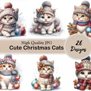 Cute Christmas Cats 26 High Quality Jpg Images, Digital, Clipart, Junk ...
