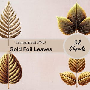 Gold Foil Leaves, 32 PNG Cliparts, Gold Leaves, Palm Leaf, Pine Tree ...