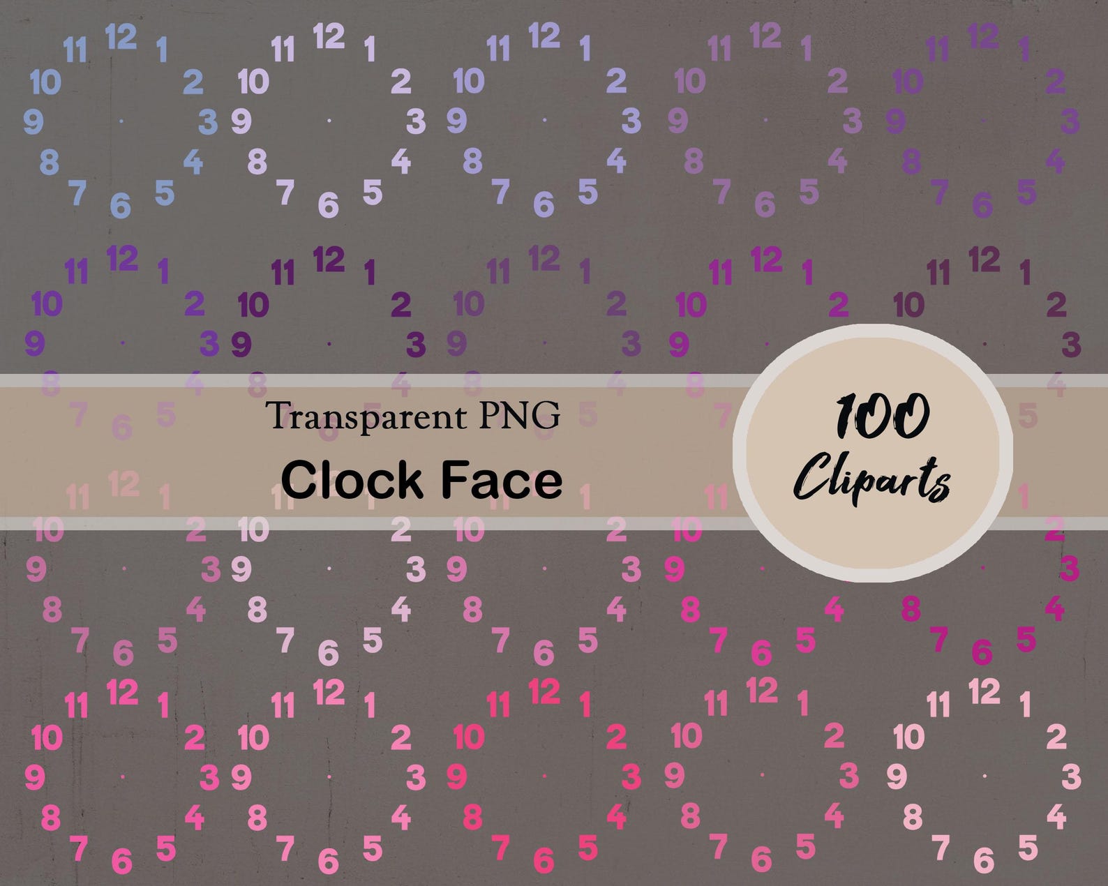 Clock Face, 100 Cliparts, 100 Colors, Clock Clipart, Clock Design ...