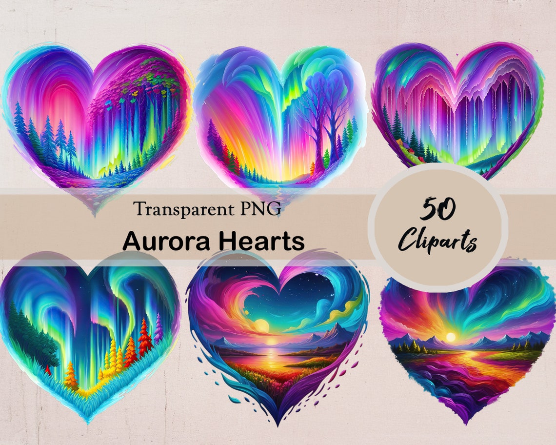 Aurora Hearts, 50 PNG Cliparts, Aurora Borealis, Aurora Australis ...