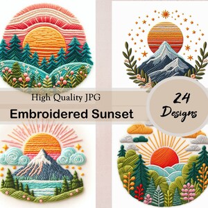 Embroidered Sunset, 24 JPG Images, Embroidery, Sunset, Landscape ...