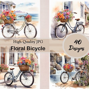 Floral Bicycle, 40 JPG Images, Digital, Download, Paper Craft, Clipart ...