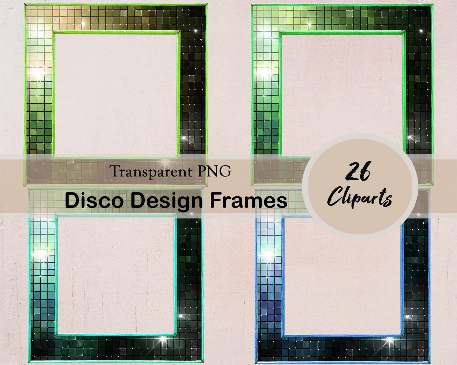 Disco Frames, 26 PNG Cliparts, Overlay, Disco Ball, Disco Mirror ...