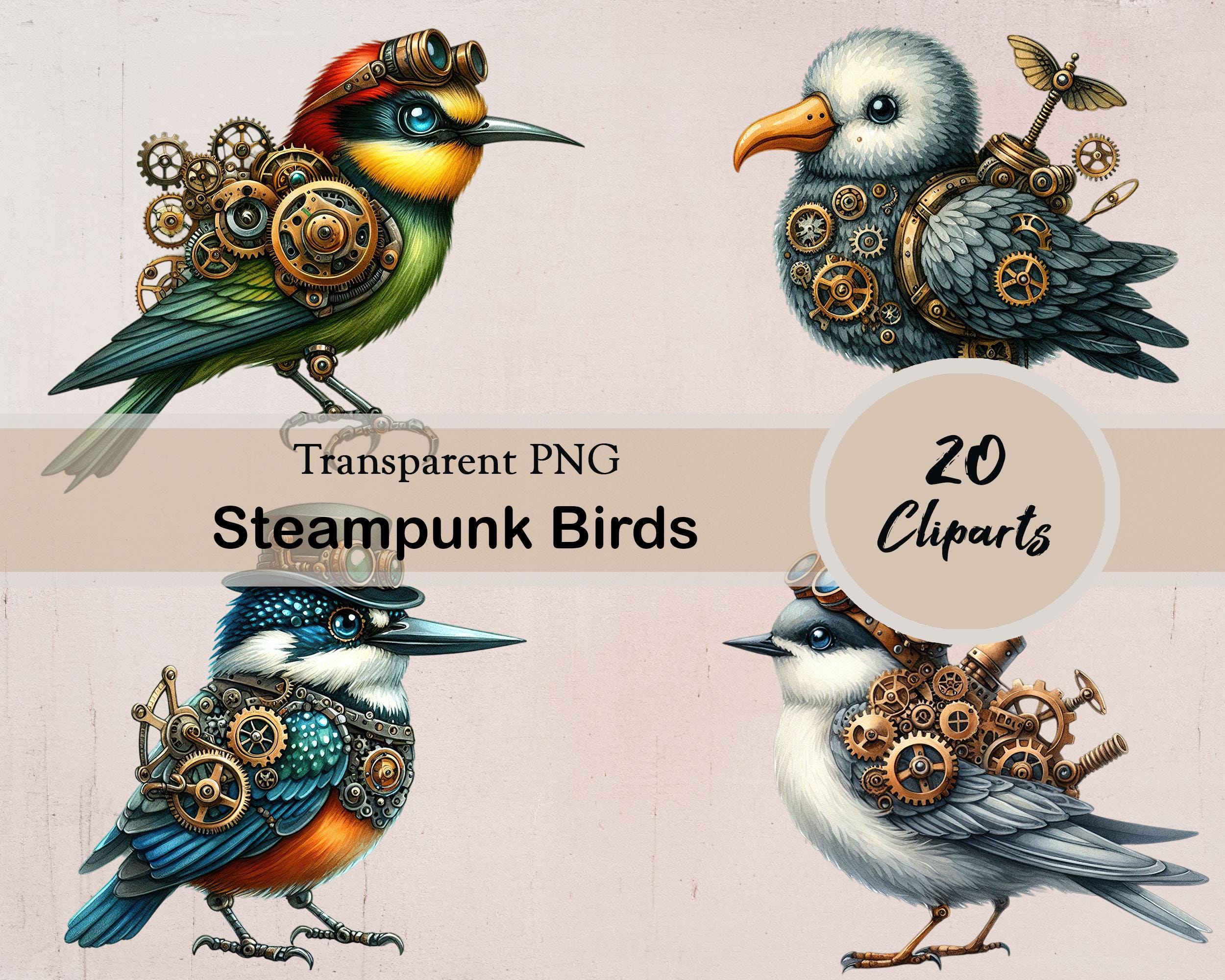Steampunk Birds, 20 PNG Cliparts, Steam Punk, Bird, Printable, Digital ...