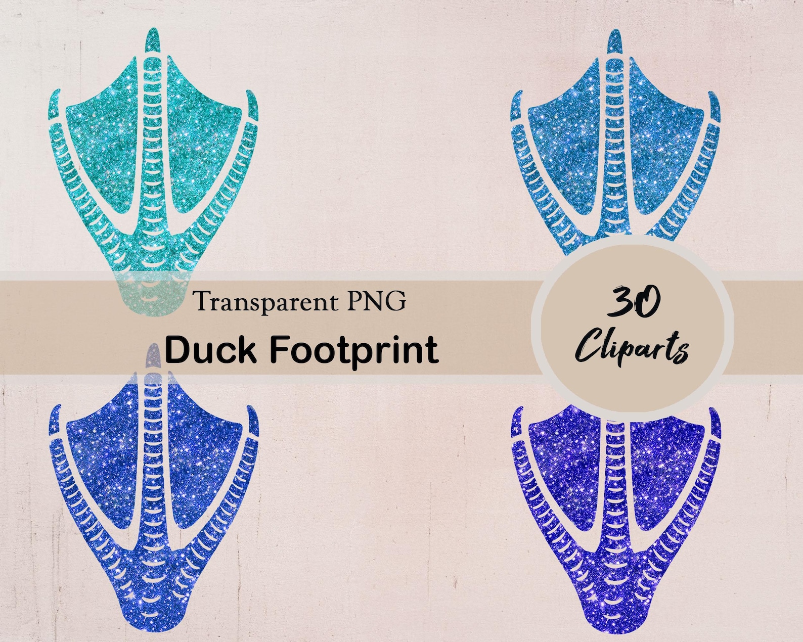 Duck Footprint, 30 PNG Cliparts, Glitter Footprints, Duck, Animal ...