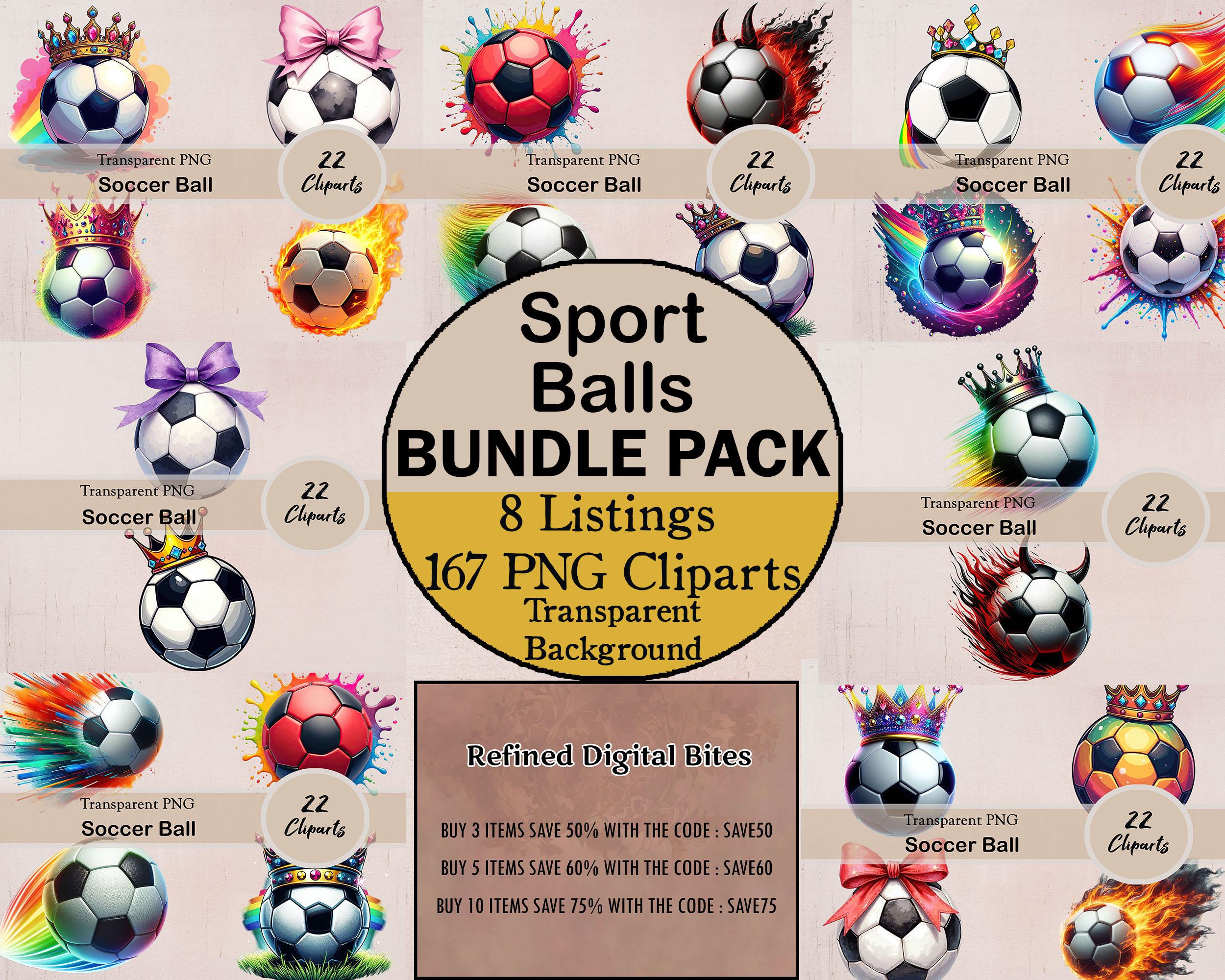 Sport Balls Clipart Bundle, Soccer Ball, Basketball, Football Clipart ...